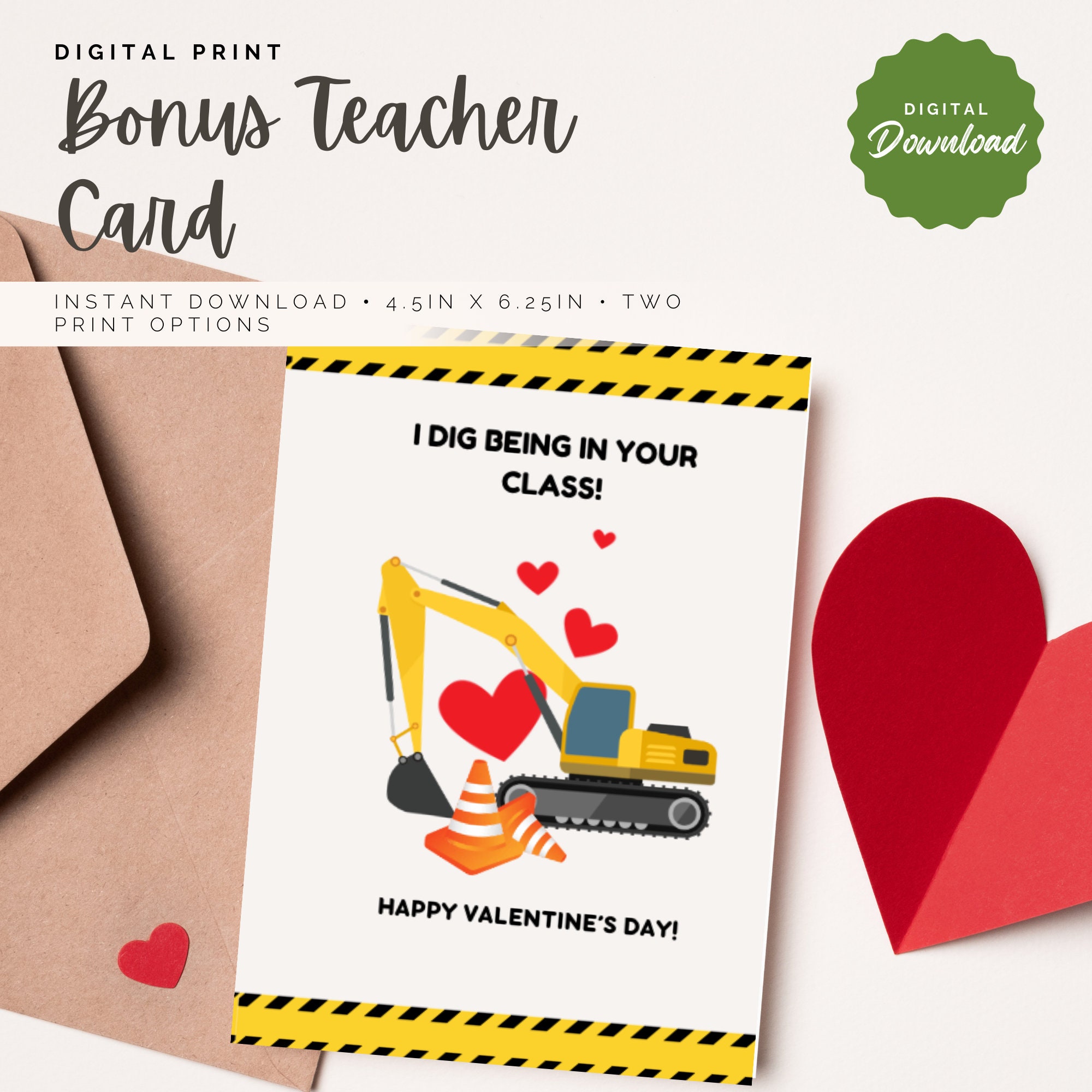 Printable Construction Themed Valentine's Day Card, Classroom Valentine ...