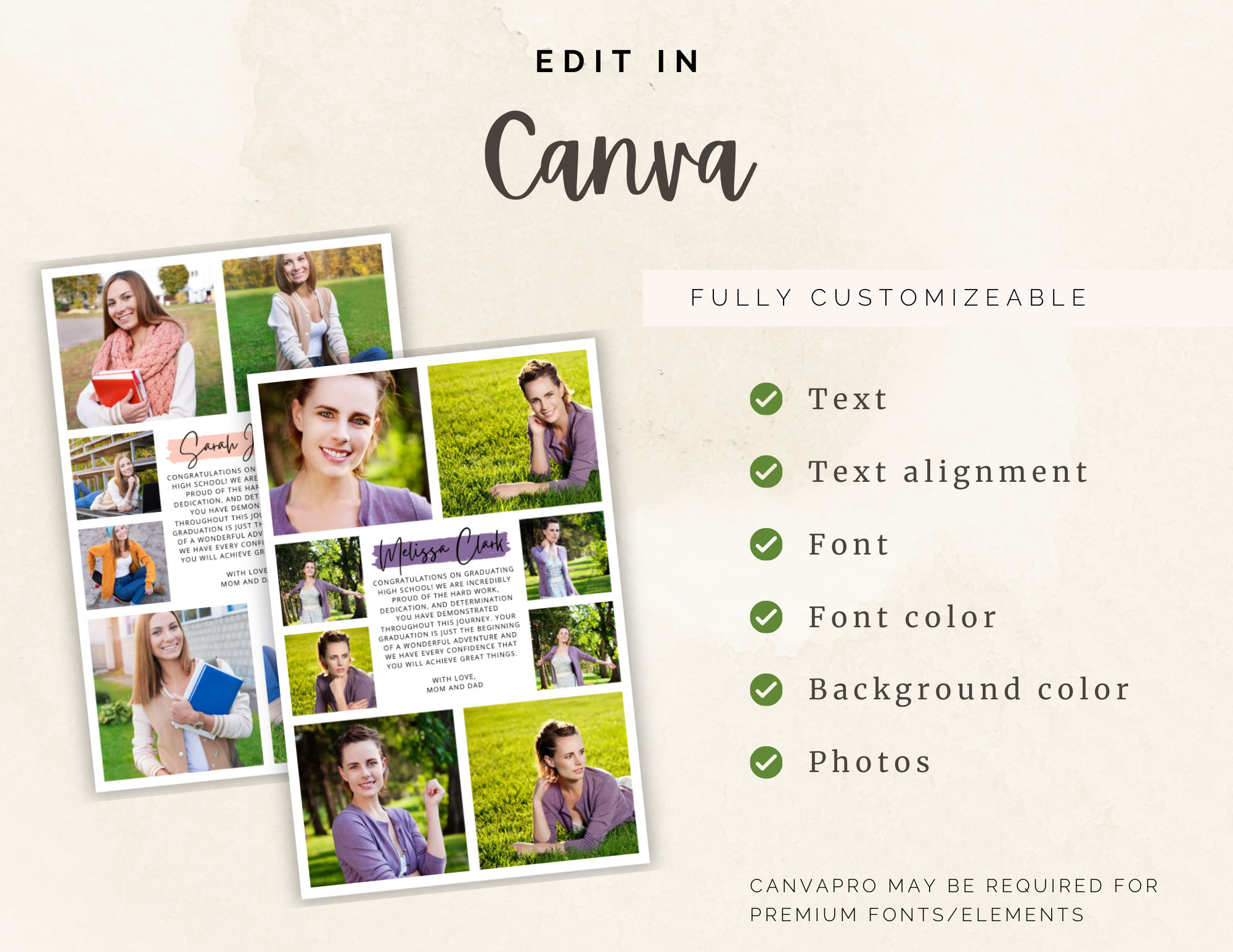 8 Photo Editable Senior Yearbook Ad Template: Full Page Design (digital ...