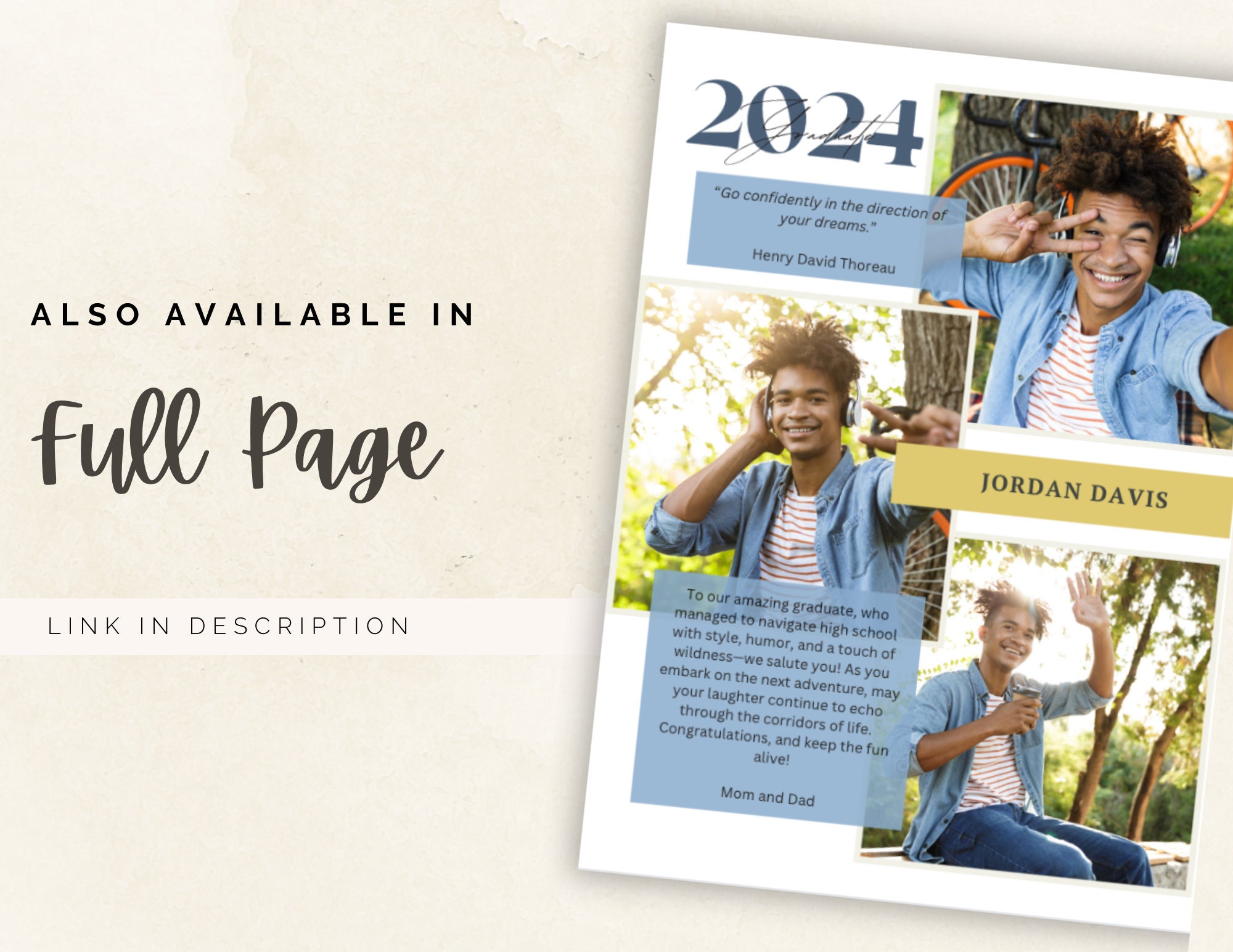 Editable Senior Yearbook Ad Template: Half Page Tribute (digital ...