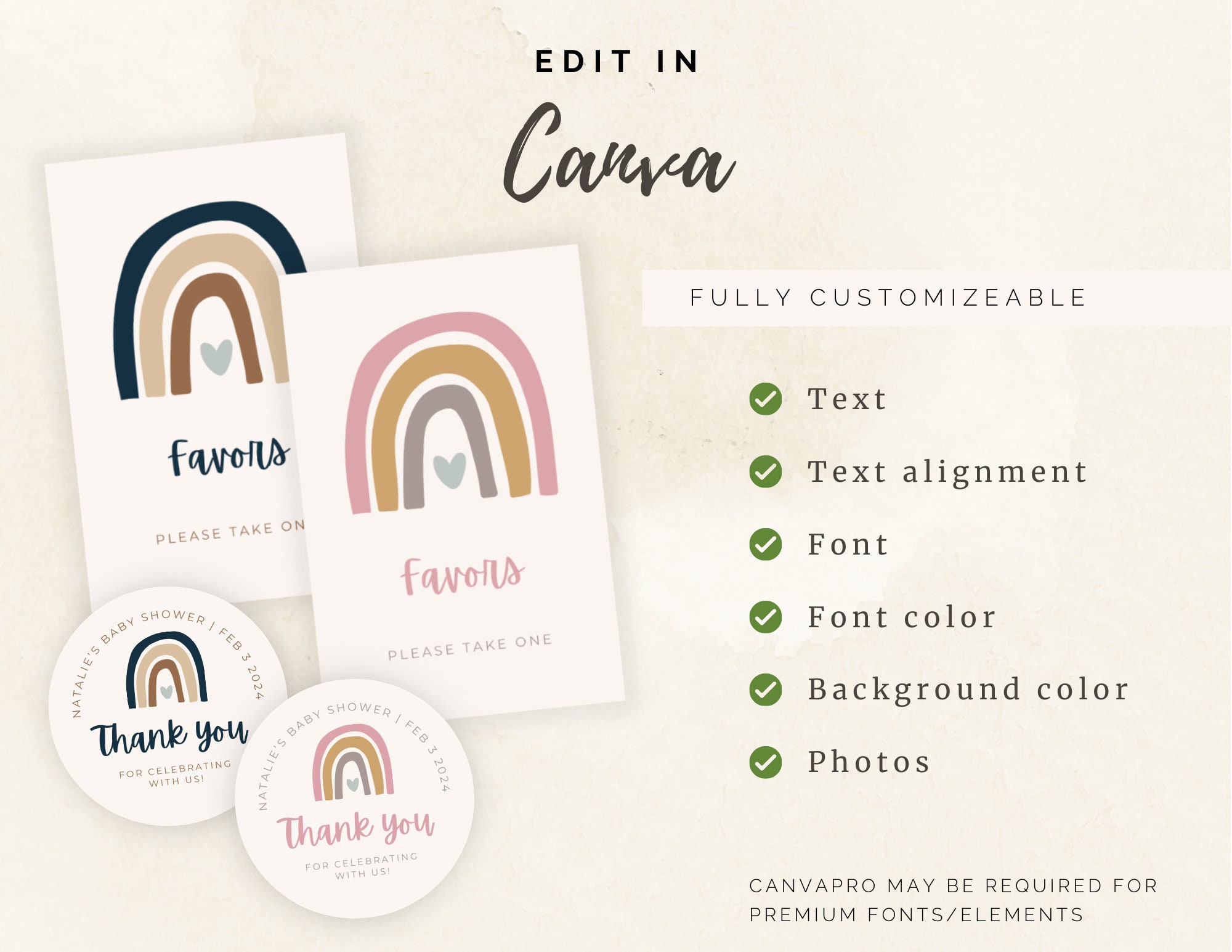 Editable Bohemian Rainbow Baby Shower Sign Bundle, 4x6, 5x7, Boho Baby ...