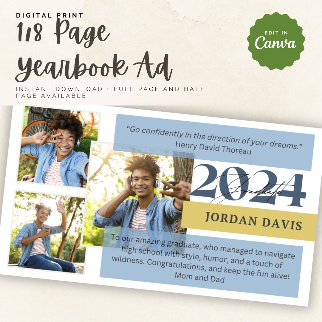 Senior Yearbook Ad Template, Editable 1/8 Page Yearbook Ad, Yearbook Ad ...