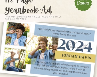 Senior Yearbook Ad Template, Editable Half Page Yearbook Ad, Yearbook ...