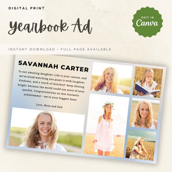 Senior Ad Half Page Template - Etsy