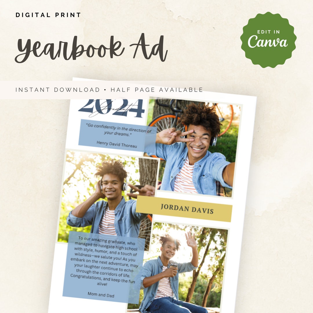 Senior Tribute Yearbook Ad Template, Editable Full Page Yearbook Ad ...