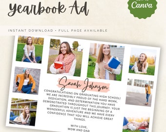 Senior Tribute Yearbook Ad Template, Editable Quarter Page Yearbook Ad ...