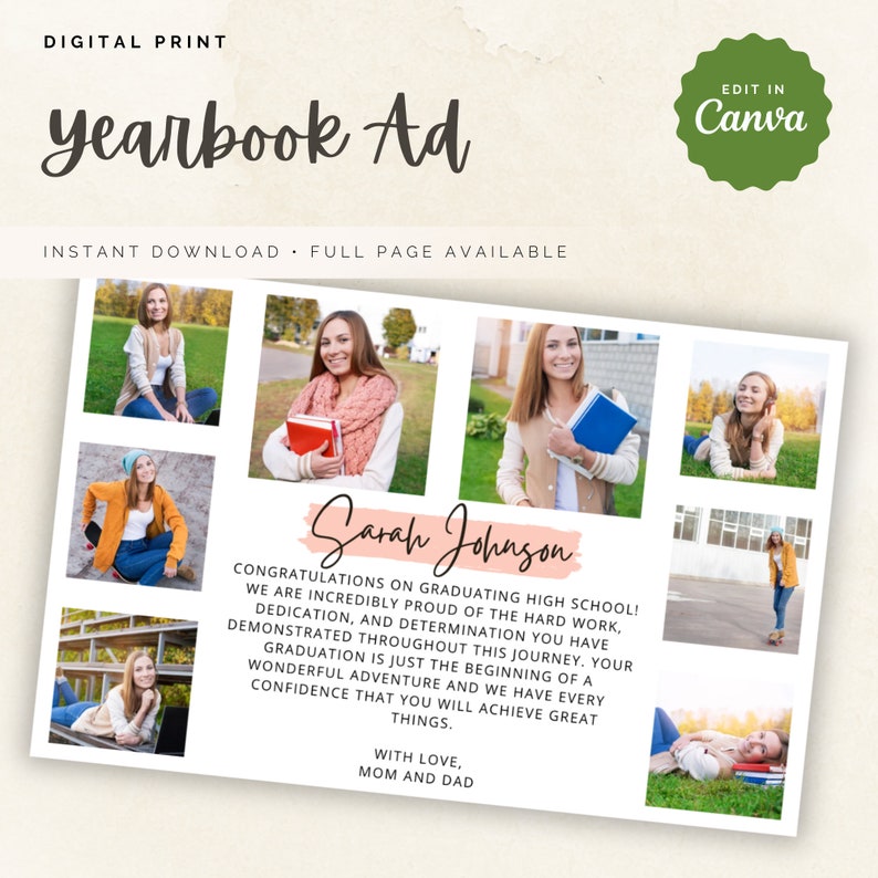 Senior Yearbook Ad Template, Editable Half Page Yearbook Ad, Yearbook ...