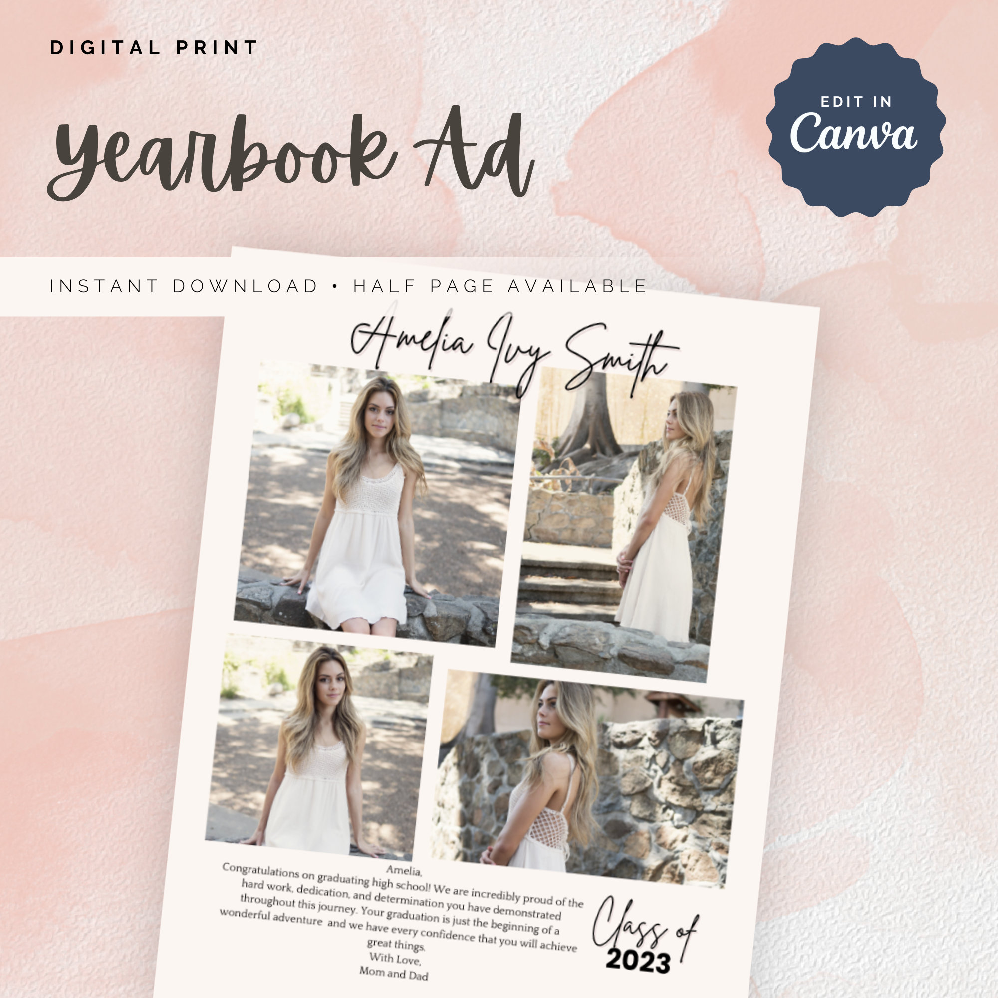 Editable Yearbook Ad Template: 4 Photo Full Page Design in Canva ...