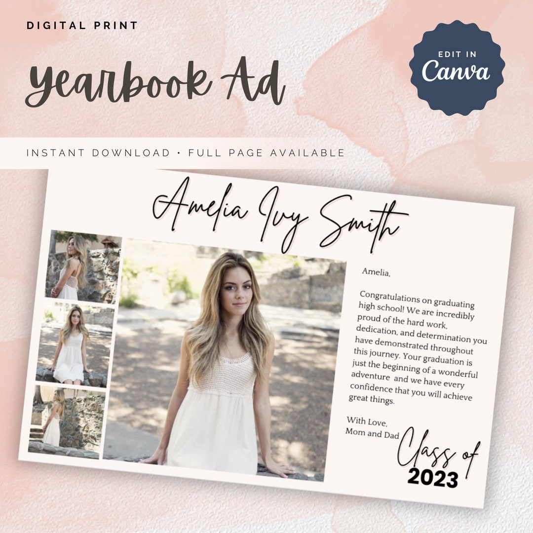 Editable Senior Yearbook Ad Template: Half Page, 4 Photos (digital ...