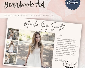 Senior Yearbook Ad Template, Editable Half Page Yearbook Ad, Yearbook ...