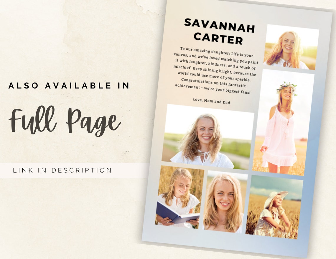 Editable Senior Yearbook Ad Template: Half Page Canva Design (digital ...