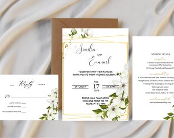 Beige Wedding Invitation Template - Etsy