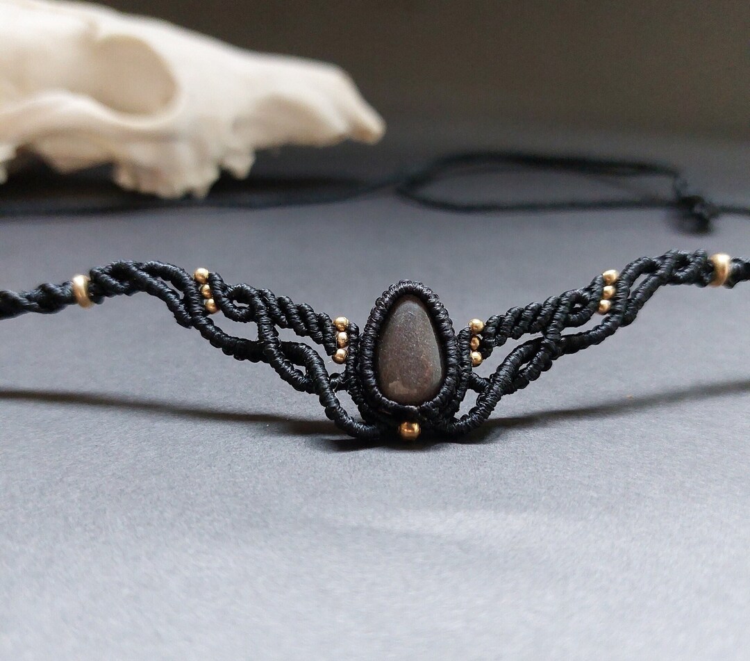 Handmade Black Macrame Gothic Witchy Tiara With Silver Obsidian Stone ...