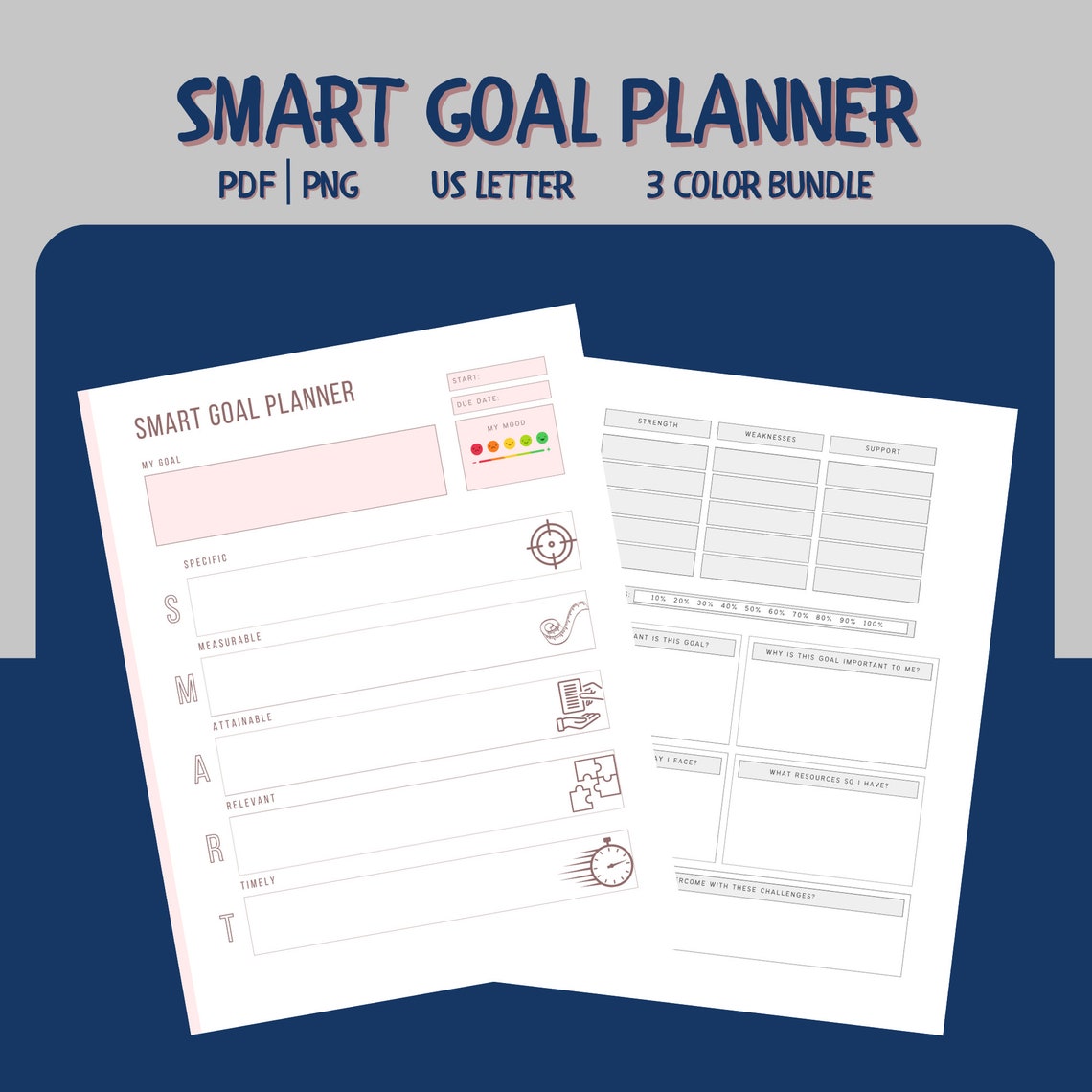 Smart Goal Planner, 3 Color Bundle, Therapist Tool for Goal Setting ...
