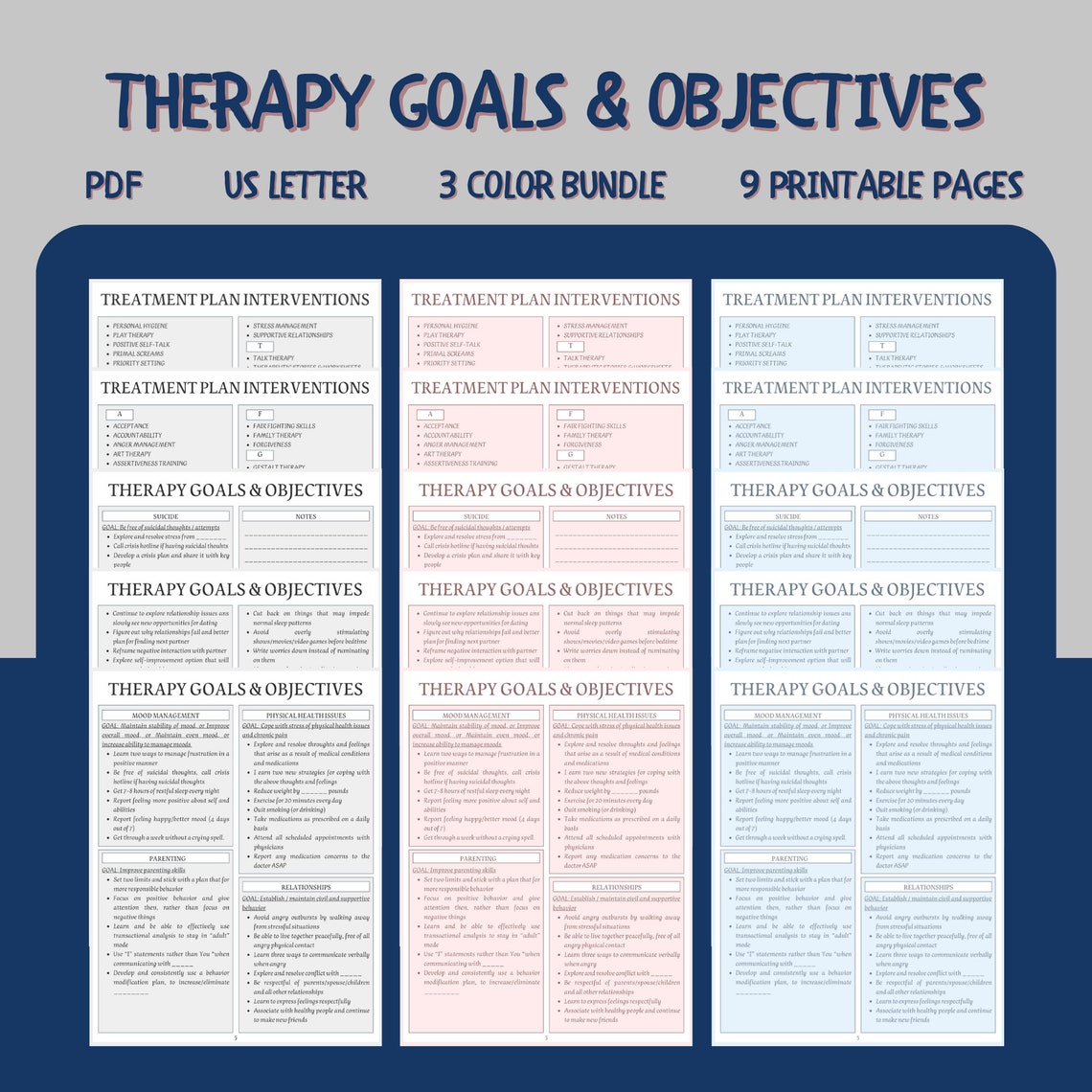 Therapy Goals and Objectives Bundle, Clinical Therapy Notes, Therapist ...