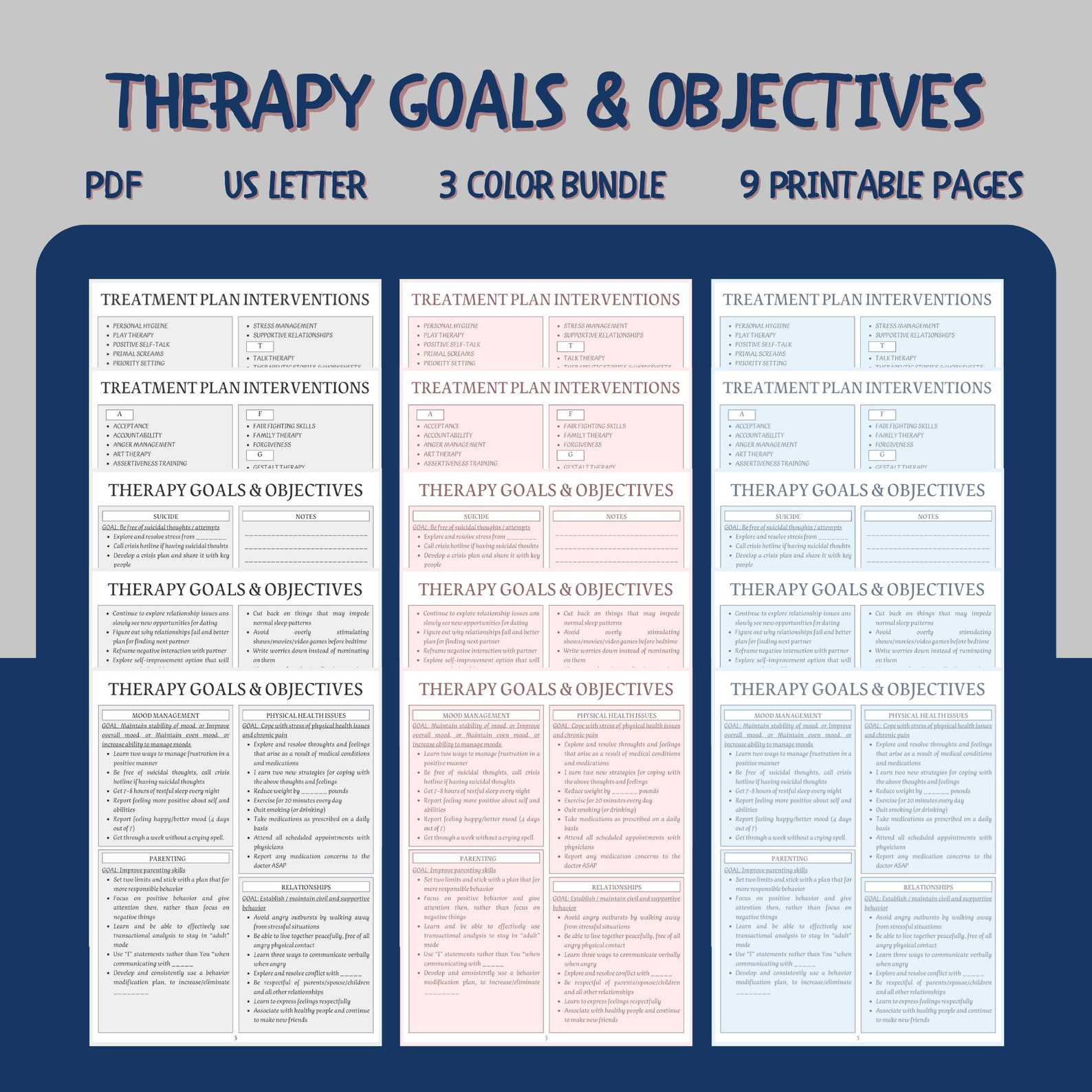 Therapy Goals and Objectives Bundle, Clinical Therapy Notes, Therapist ...