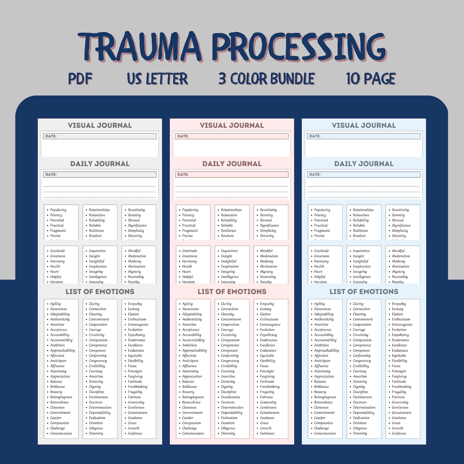 Trauma Processing Journal I 3 Color Bundle I Daily Thought Processing ...