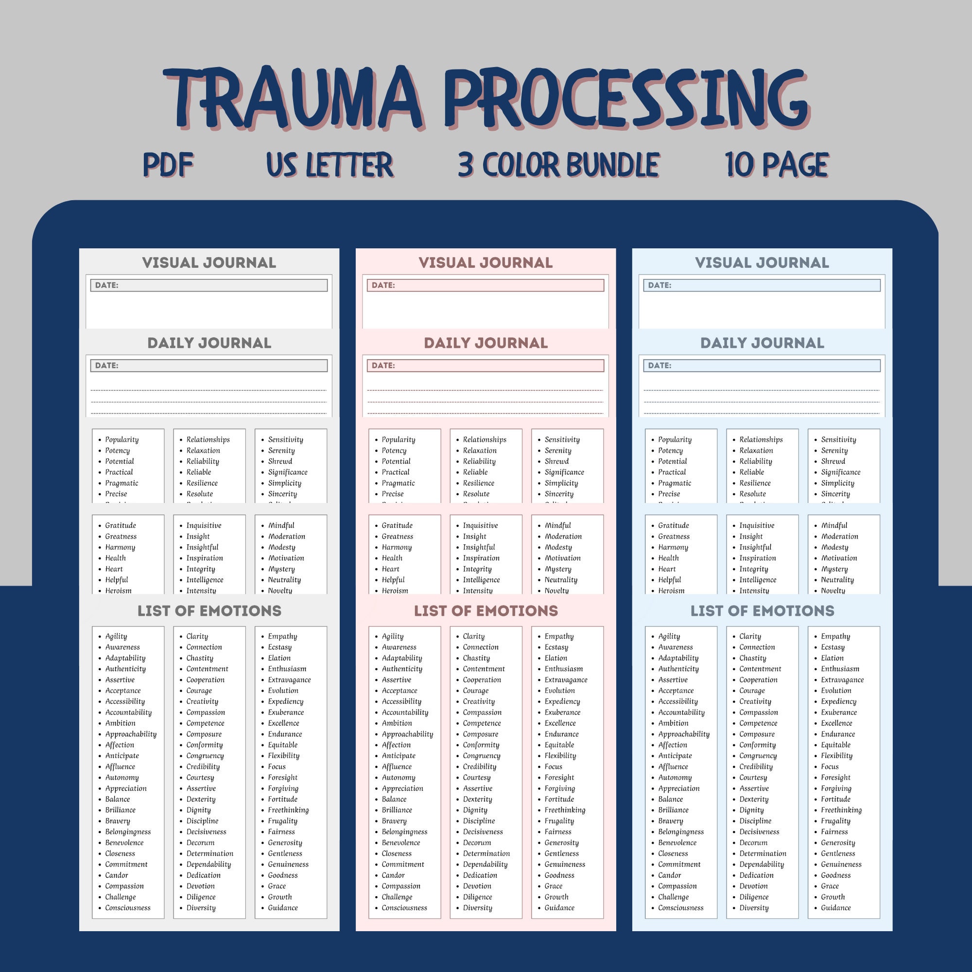 Trauma Processing Journal I 3 Color Bundle I Daily Thought Processing ...