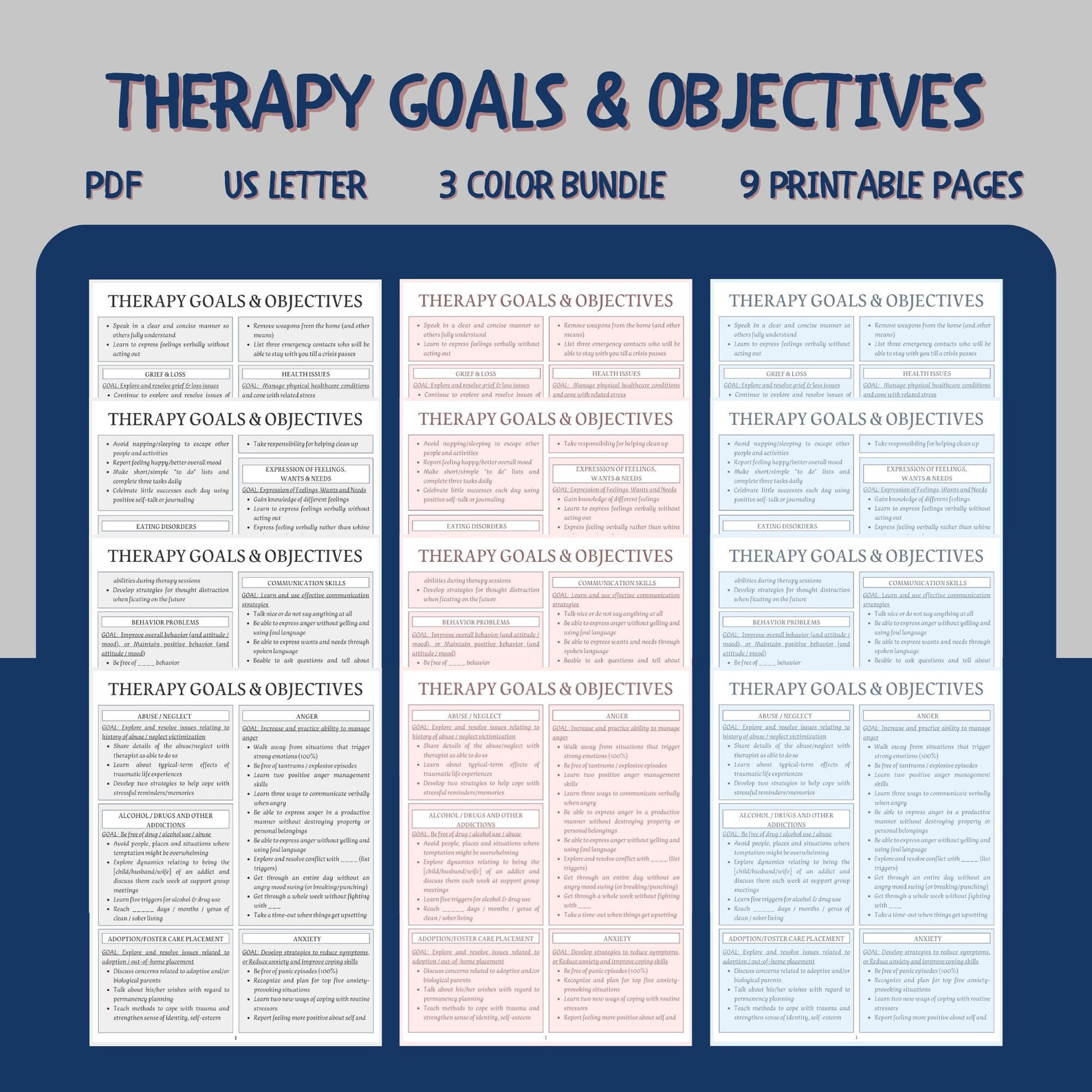 Therapy Goals and Objectives Bundle, Clinical Therapy Notes, Therapist ...