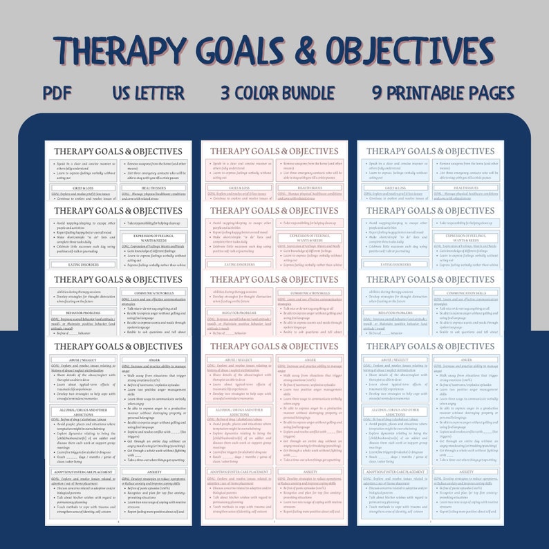 Therapy Goals and Objectives Bundle, Clinical Therapy Notes, Therapist ...