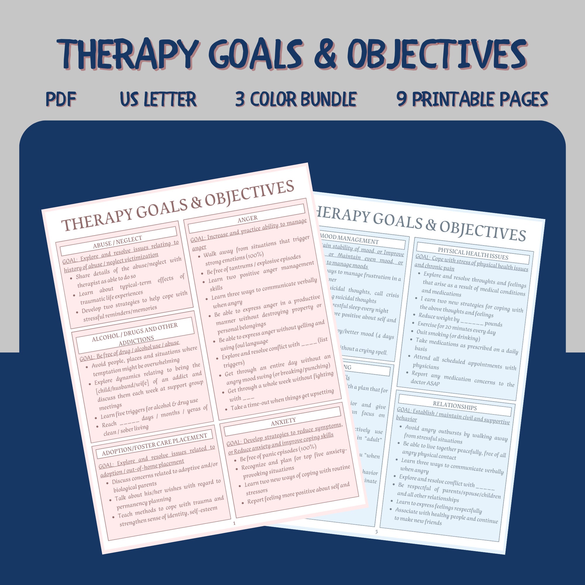 Therapy Goals and Objectives Bundle, Clinical Therapy Notes, Therapist ...