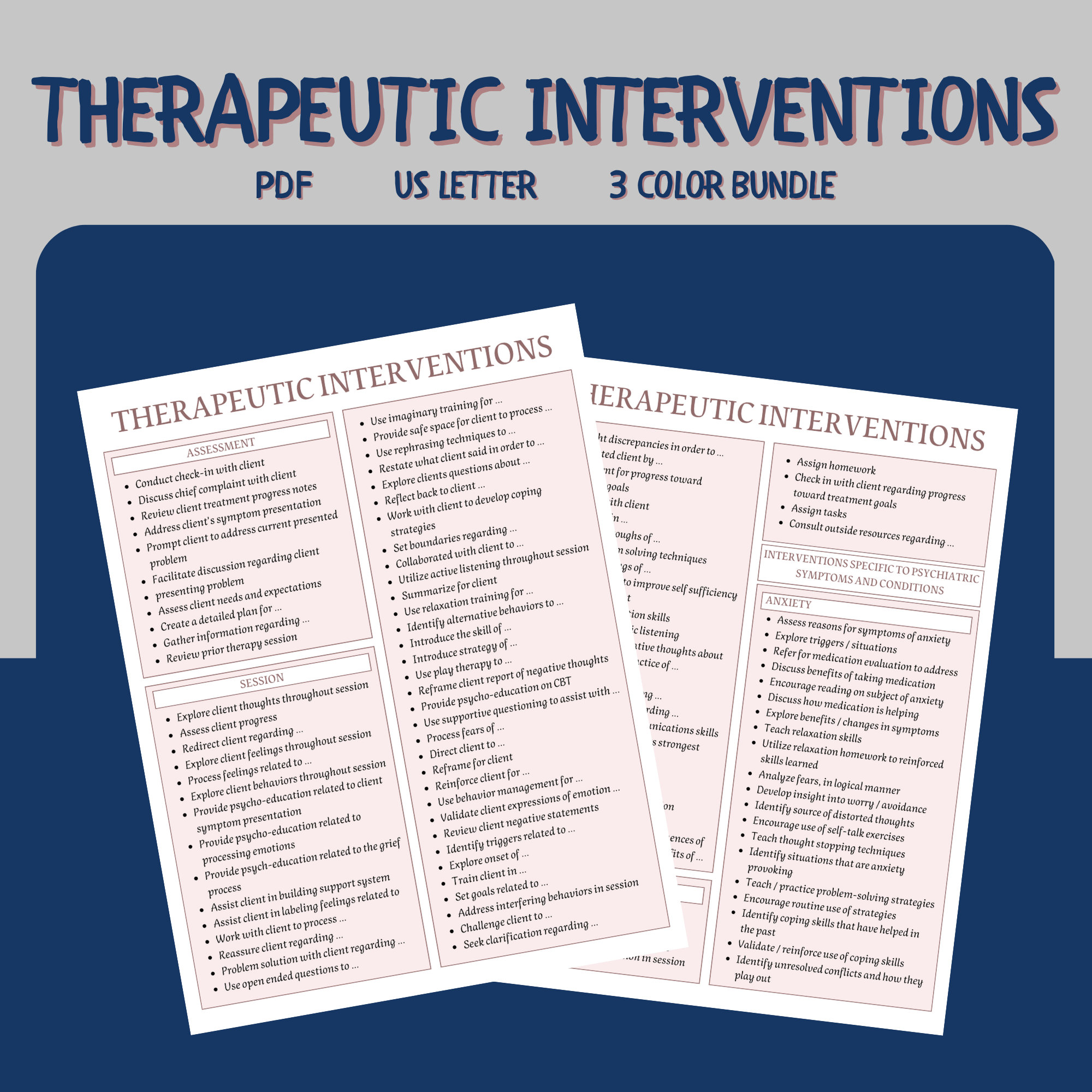 Therapeutic Interventions List: Therapist Cheat Sheets (printable ...