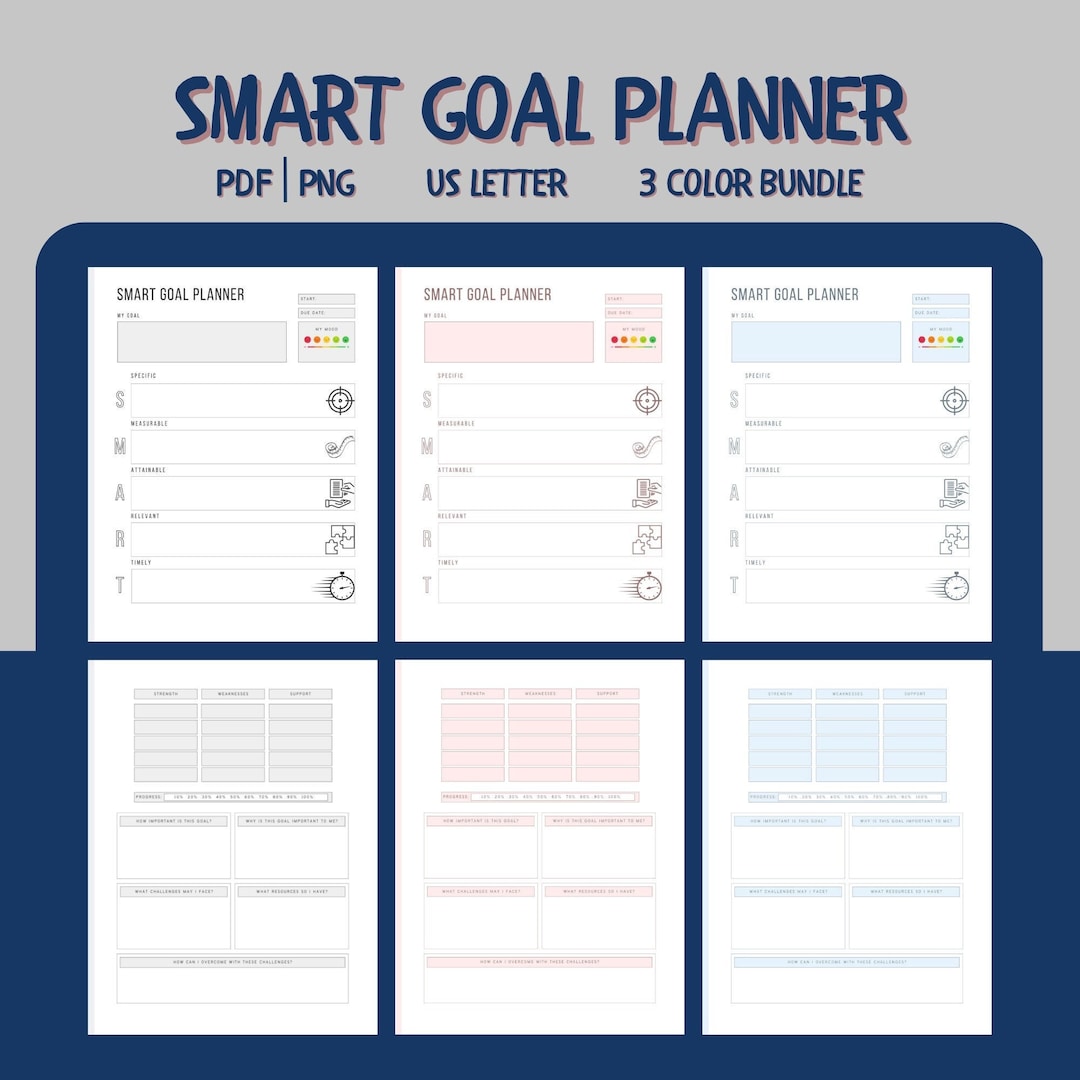 Smart Goal Planner, 3 Color Bundle, Therapist Tool for Goal Setting ...