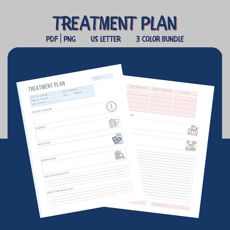Therapist Treatment Plan Template: 3-color Bundle (printable PDF) - Etsy