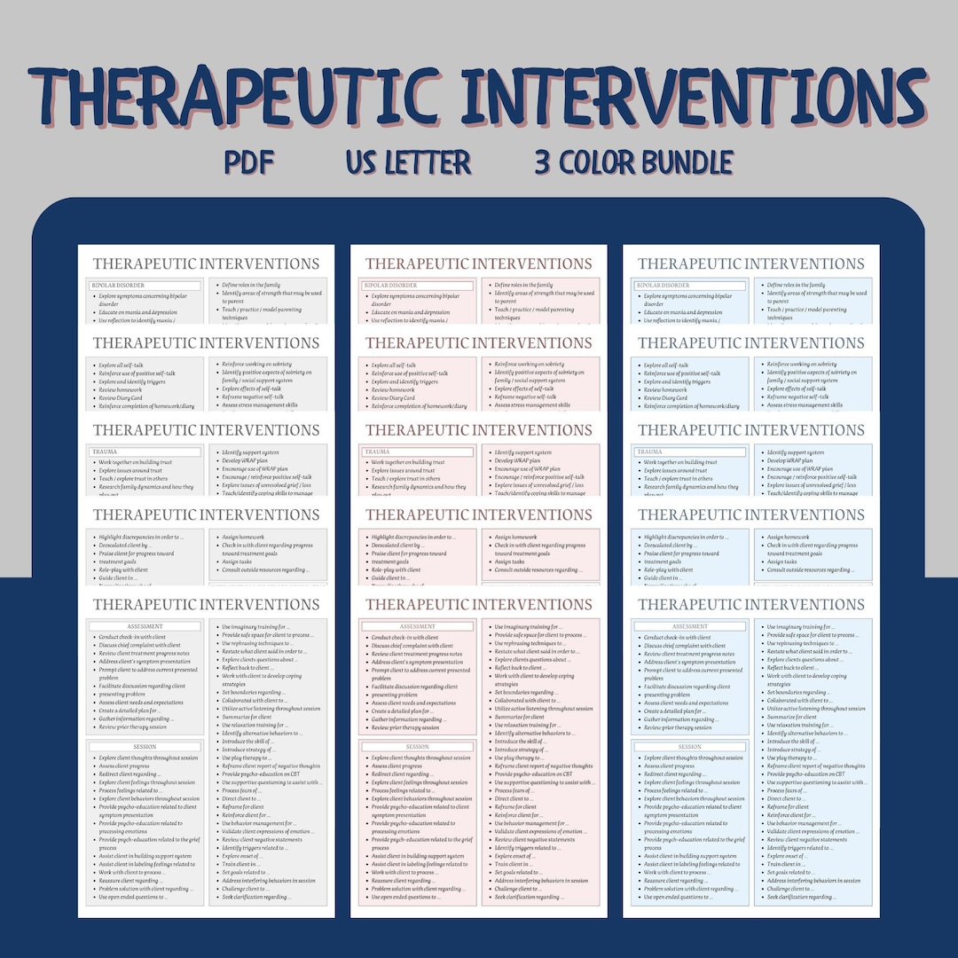 Therapeutic Interventions I 3 Color Bundle I Therapy Intervention List ...