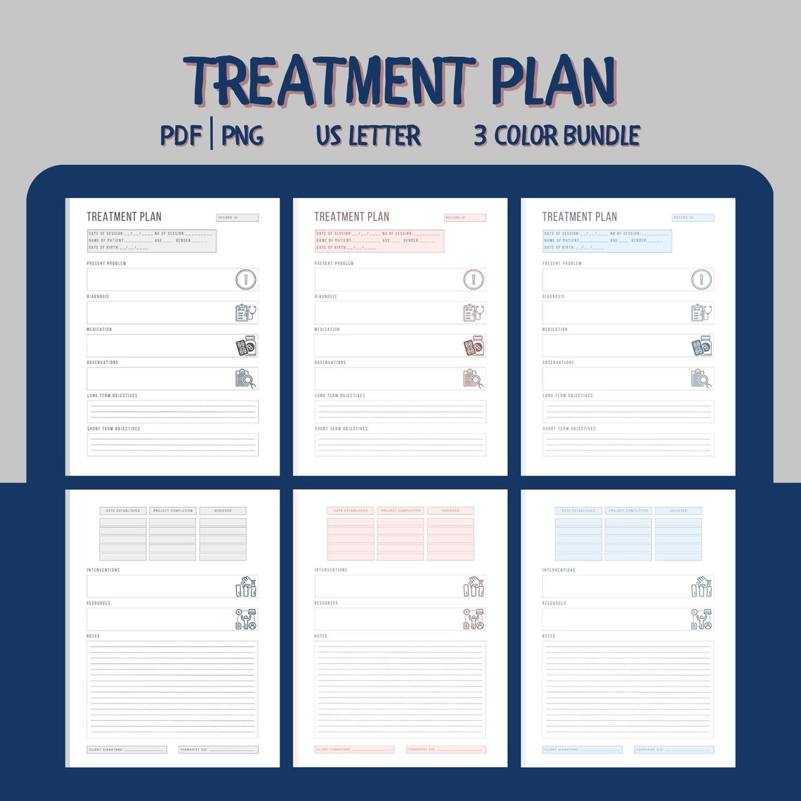 Treatment Plan for Therapist I 3 Color Bundle I Psychotherapy, Private ...