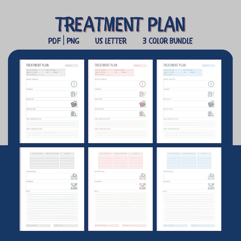 Treatment Plan for Therapist I 3 Color Bundle I Psychotherapy, Private ...