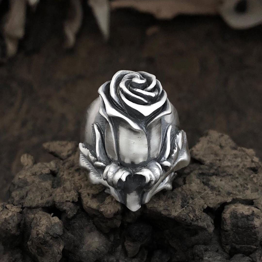 925 Sterling Silver Rose Ring, Handmade Flower Statement Ring - Etsy