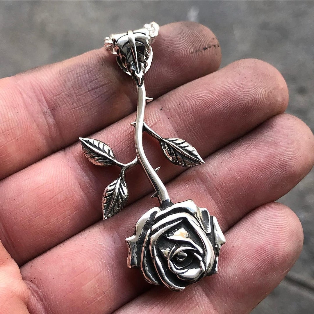 Rose Pendant Necklace, Rose Charm, 925 Sterling Silver Rose Pendant ...