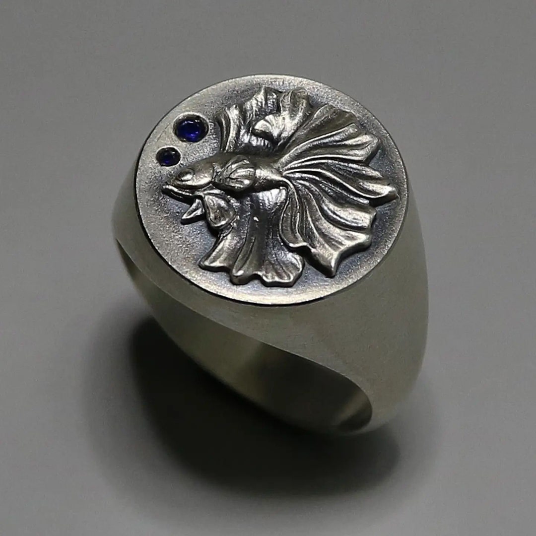 Betta Fish Signet Ring | 925 Sterling Silver Fish Ring | Womens Ring ...