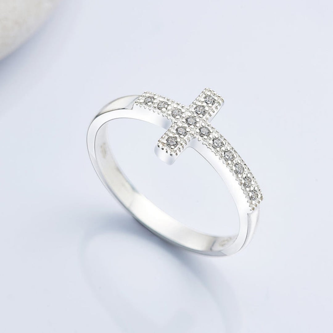 Cross Ring, Dainty Cross Wedding Ring Women, Sideway Cross Ring, Tiny ...