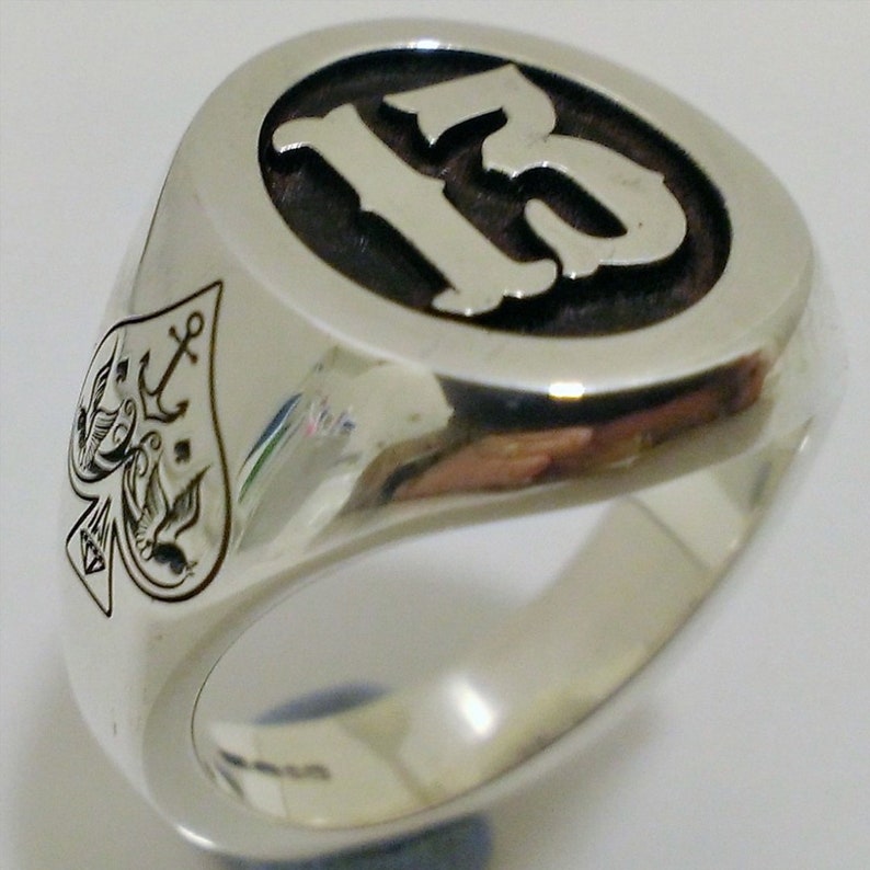 Mens Lucky Number Ring, Men 13 Ring, Thirteen Ring Sterling Silver Ring ...