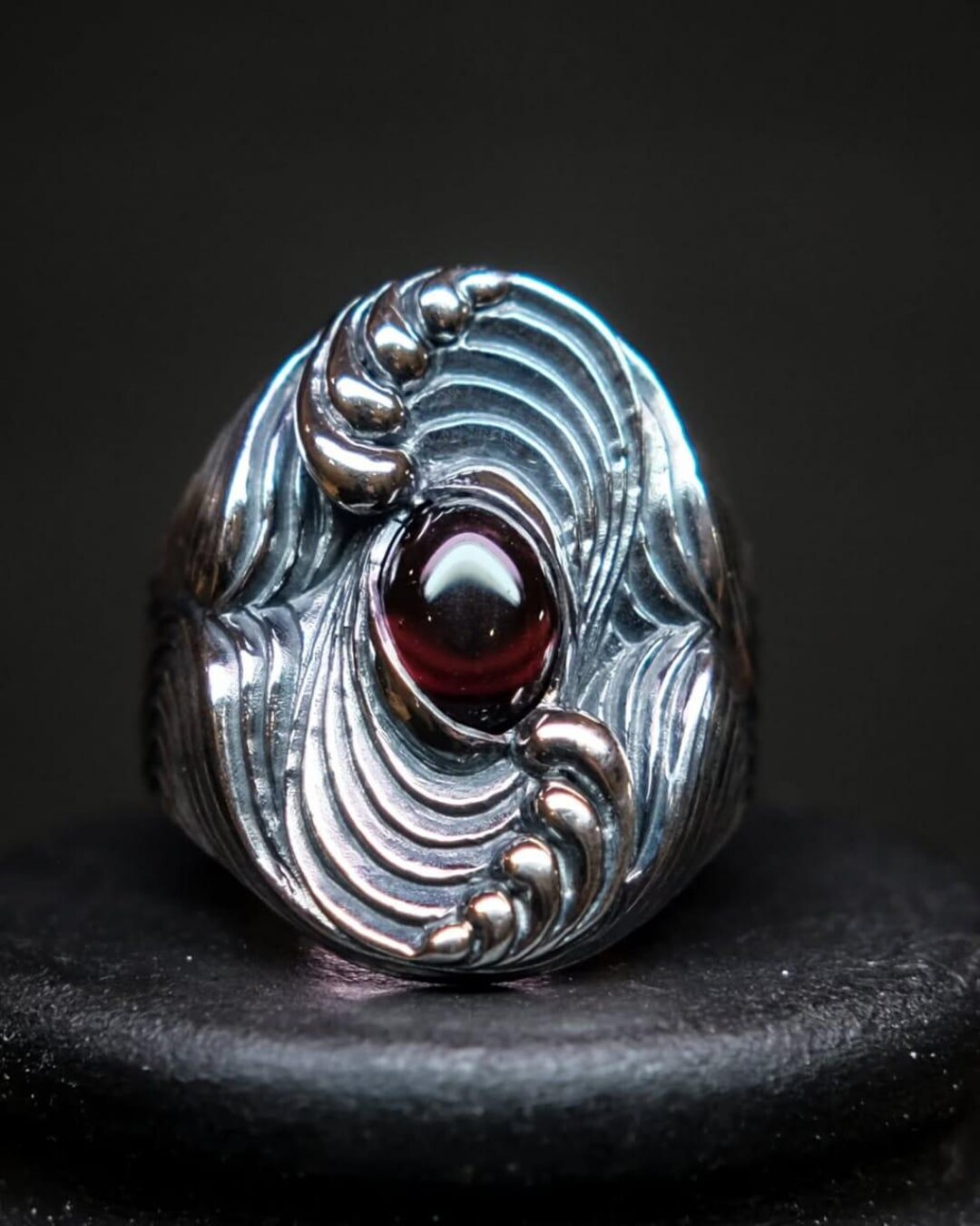Wave Design Sterling Silver Ring | Garnet Ocean Ring - Etsy