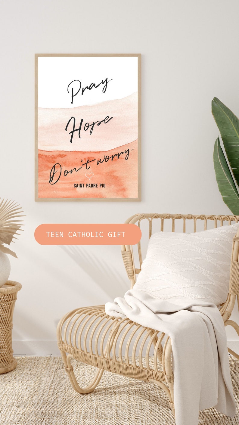 St. Padre Pio Pray Hope Don't Worry - Catholic Wall Art - Catholic Gift ...