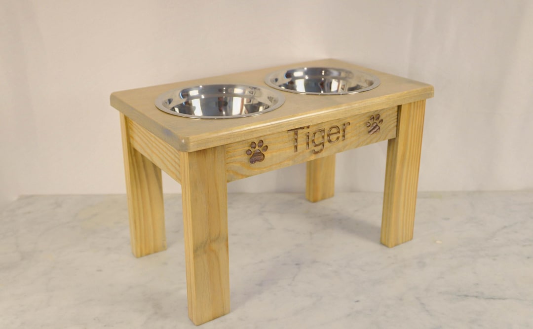 Personalized Wood Dog Food Bowl Holder: Elevated Pet Feeding Station - Etsy