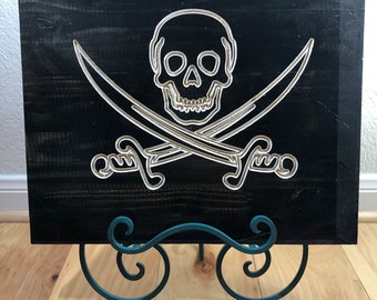 Jolly Roger Pirate Flag Wood Sign, Man Cave Signs, Father's Day Signs ...