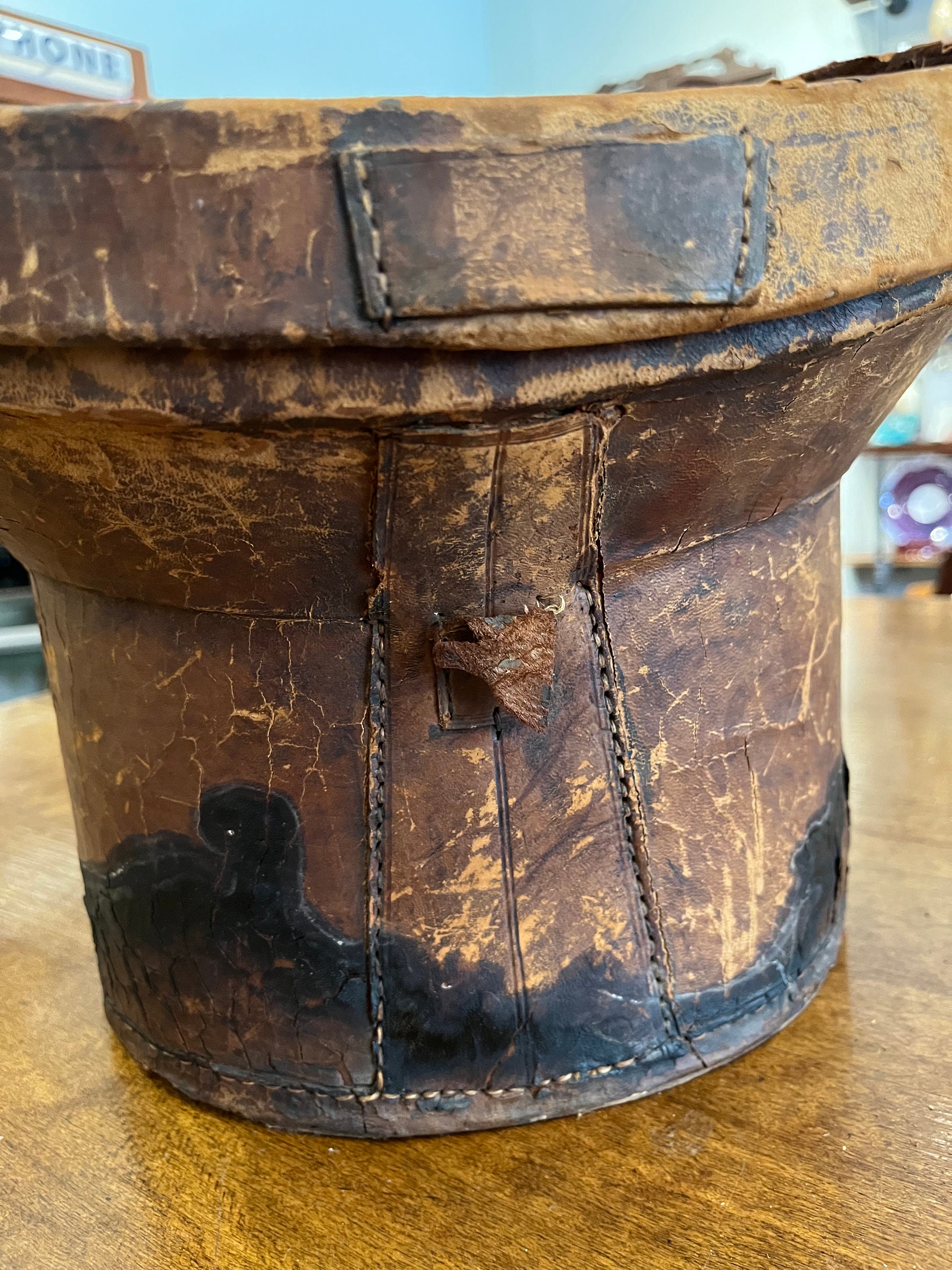 19th Century Top Hat Box // Antique Leather Top Hat Box - Etsy