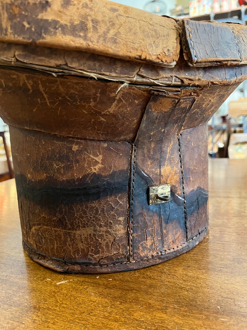 19th Century Top Hat Box // Antique Leather Top Hat Box - Etsy