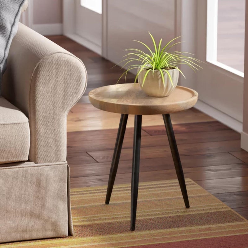 Round Wooden Side Table - Etsy