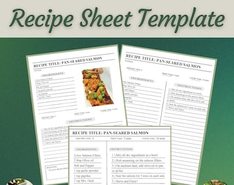 Recipe Sheet Template | Editable and Printable Template | Minimalist ...