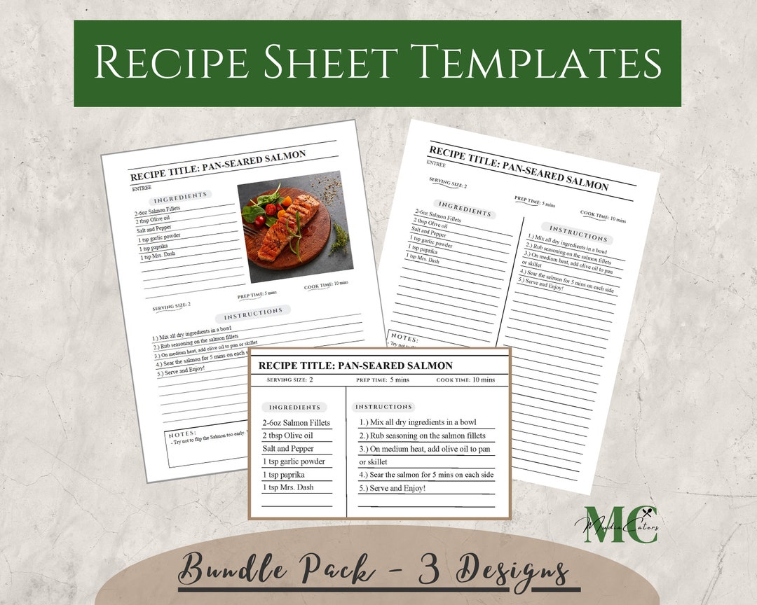 Recipe Sheet Template Bundle Recipe Card Editable and Printable ...