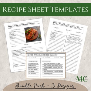 Recipe Sheet Template Bundle Recipe Card Editable and Printable ...