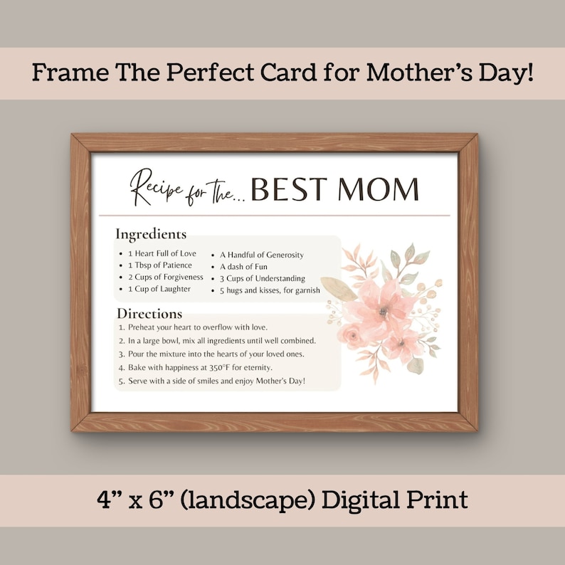 Mother’s Day Recipe Card | Best Mom | Digital Print | Mom’s Recipe ...