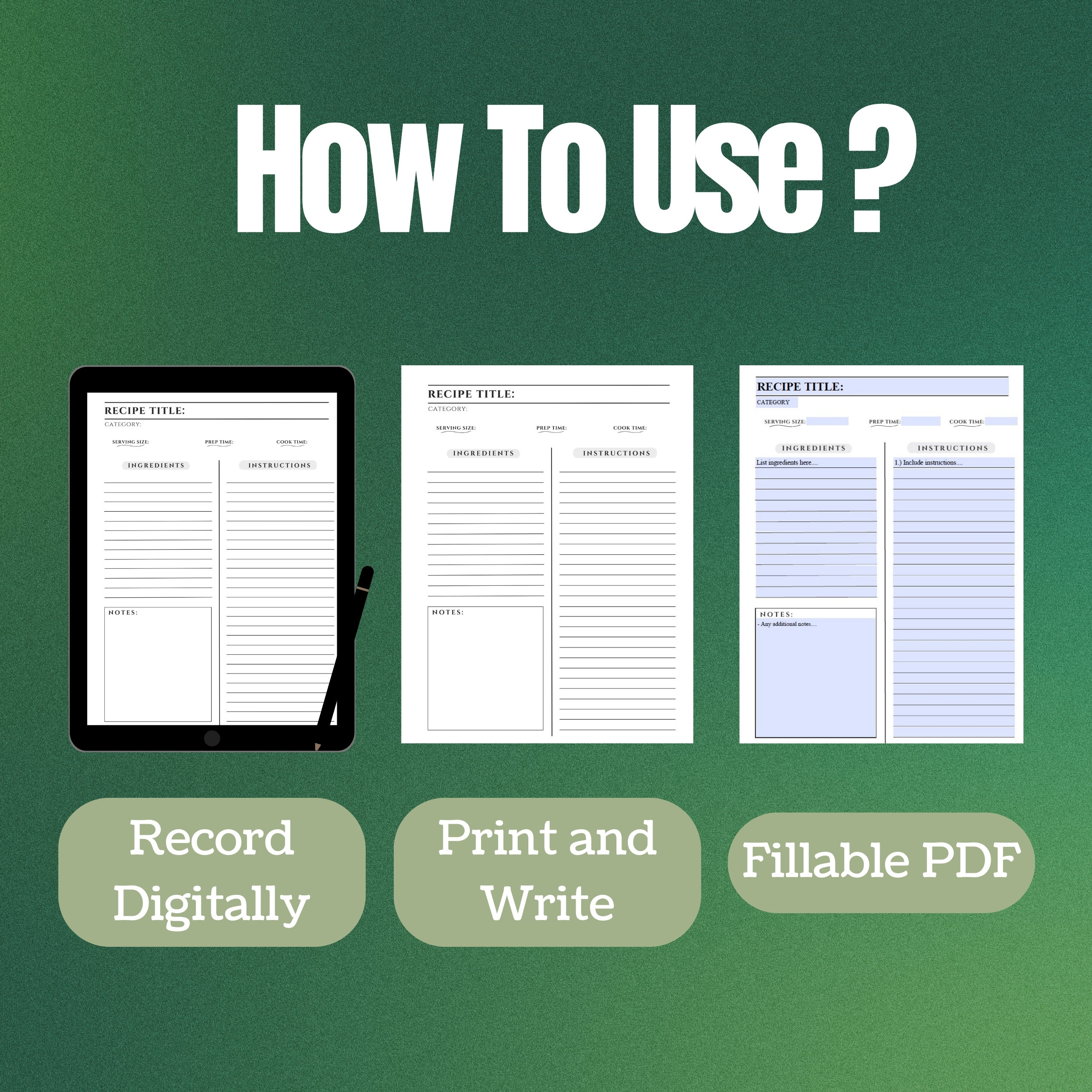 Recipe Sheet Template Bundle | Recipe Card | Editable and Printable ...