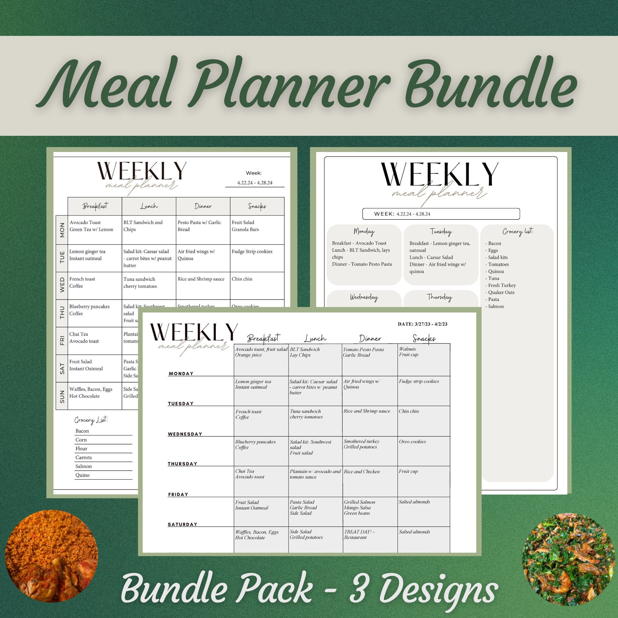 Meal Planner Bundle | Weekly Planner | Printable Planner | Minimalist Template | Editable and ...