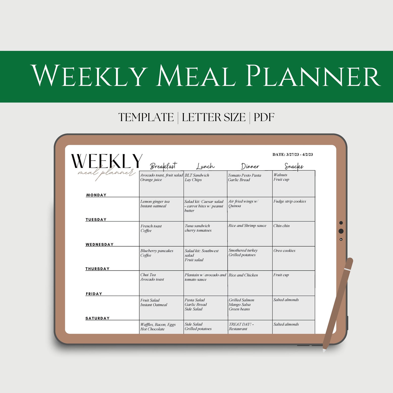 Weekly Meal Planner Meal Planner Printable Planner Minimalist Template ...