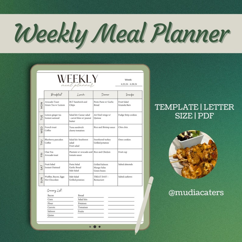 Weekly Meal Planner Food Planner Printable Planner Minimalist Template ...